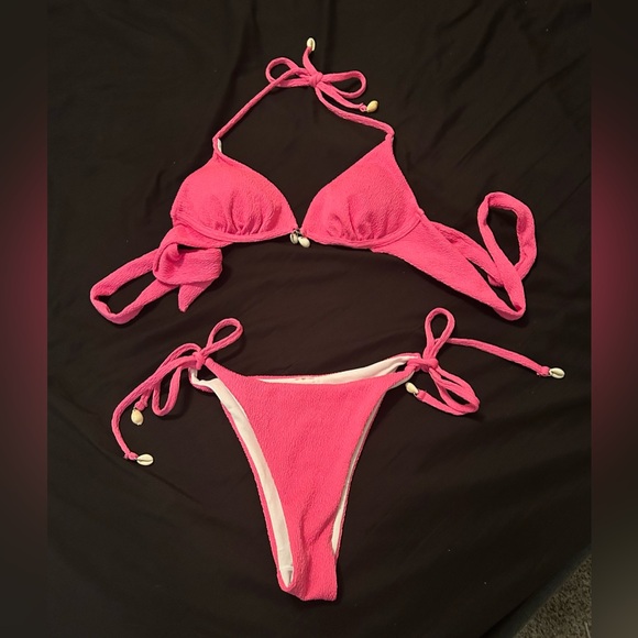 Swim | Vibrant Pink Bikini Set With Shell Accents | Poshmark